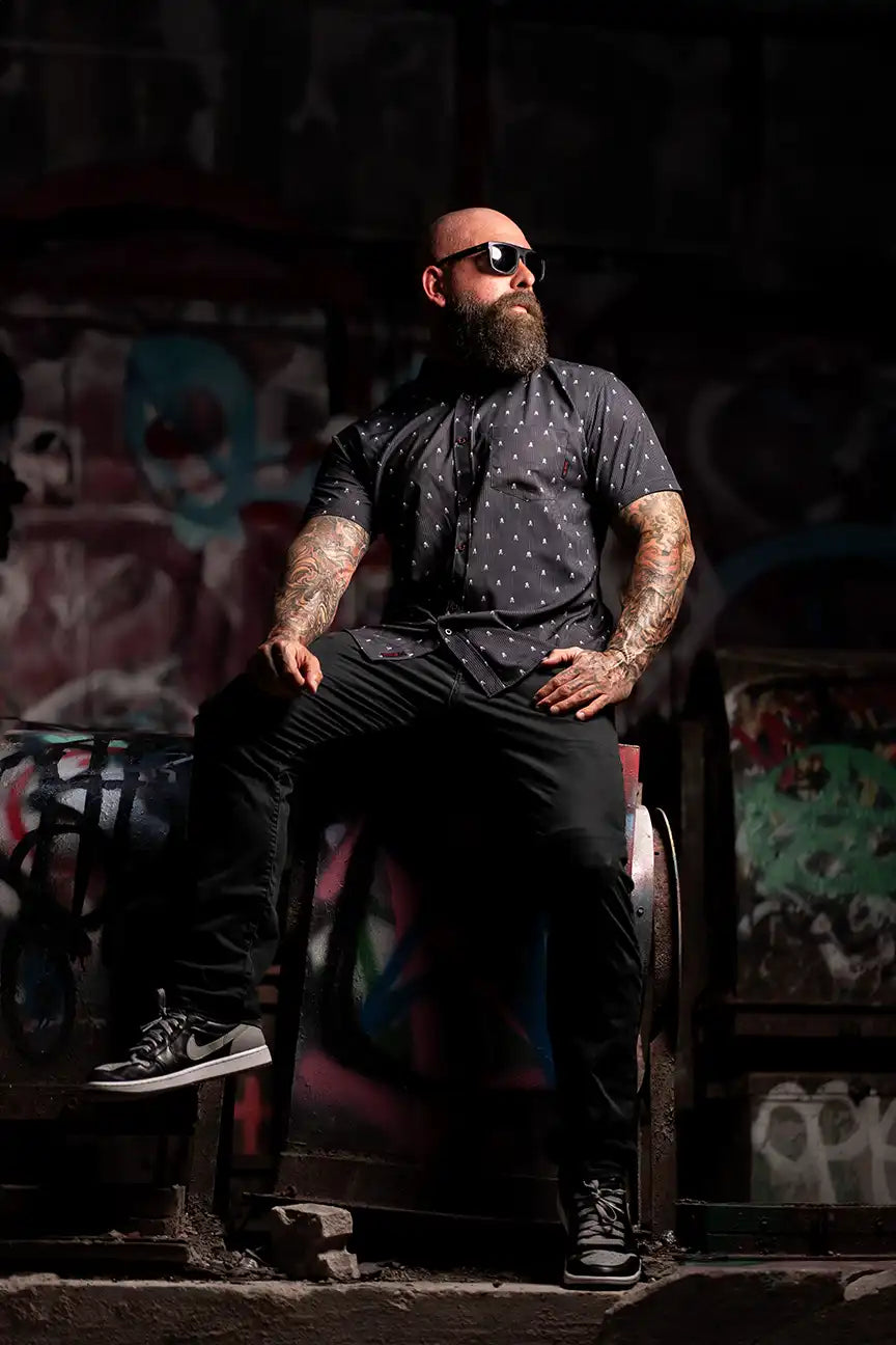 ESSENTIAL INFINITY SKULL BUTTON UP – The Drive Clothing